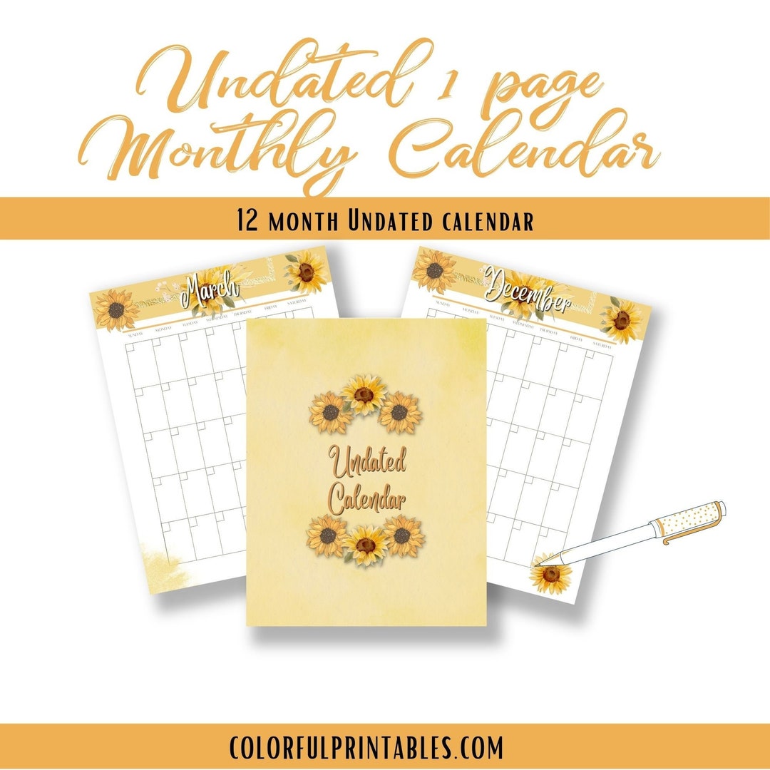 Sunflower Planner and Undated Calendar Weekly Planner Sunday Start PDF ...