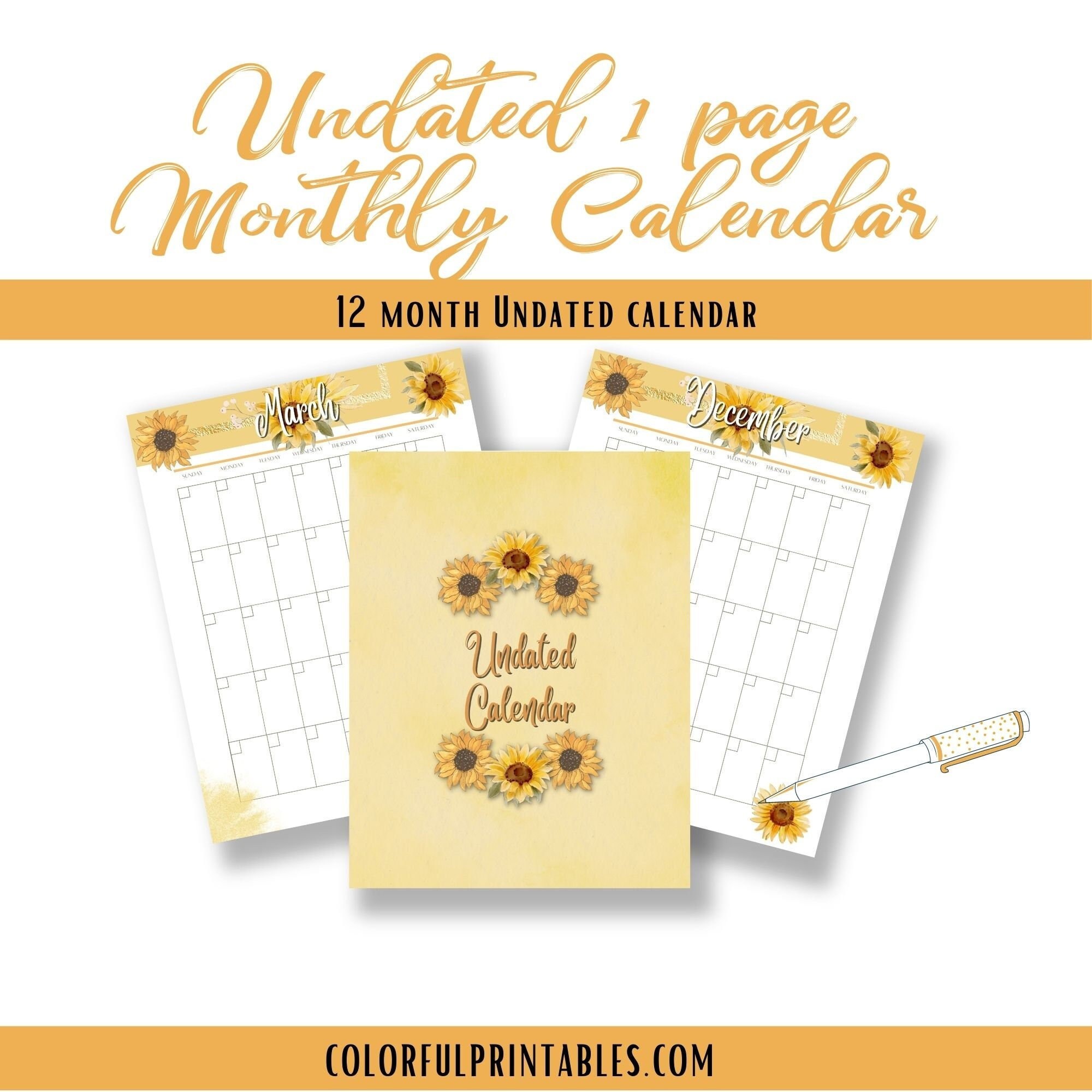 Sunflower Planner and Undated Calendar Weekly Planner Sunday Start PDF ...