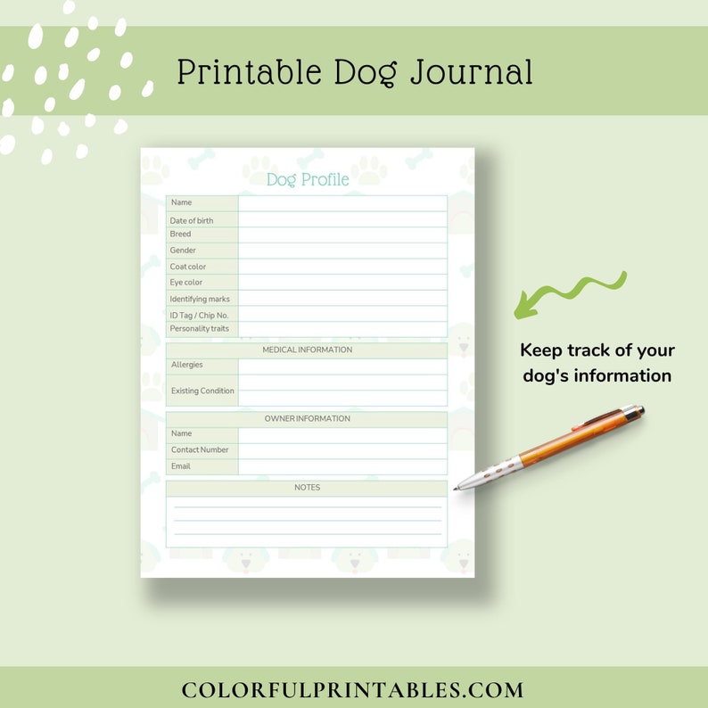 I Love My Dog Journal Printable Pet Planner Bundle, Pet Care Binder ...