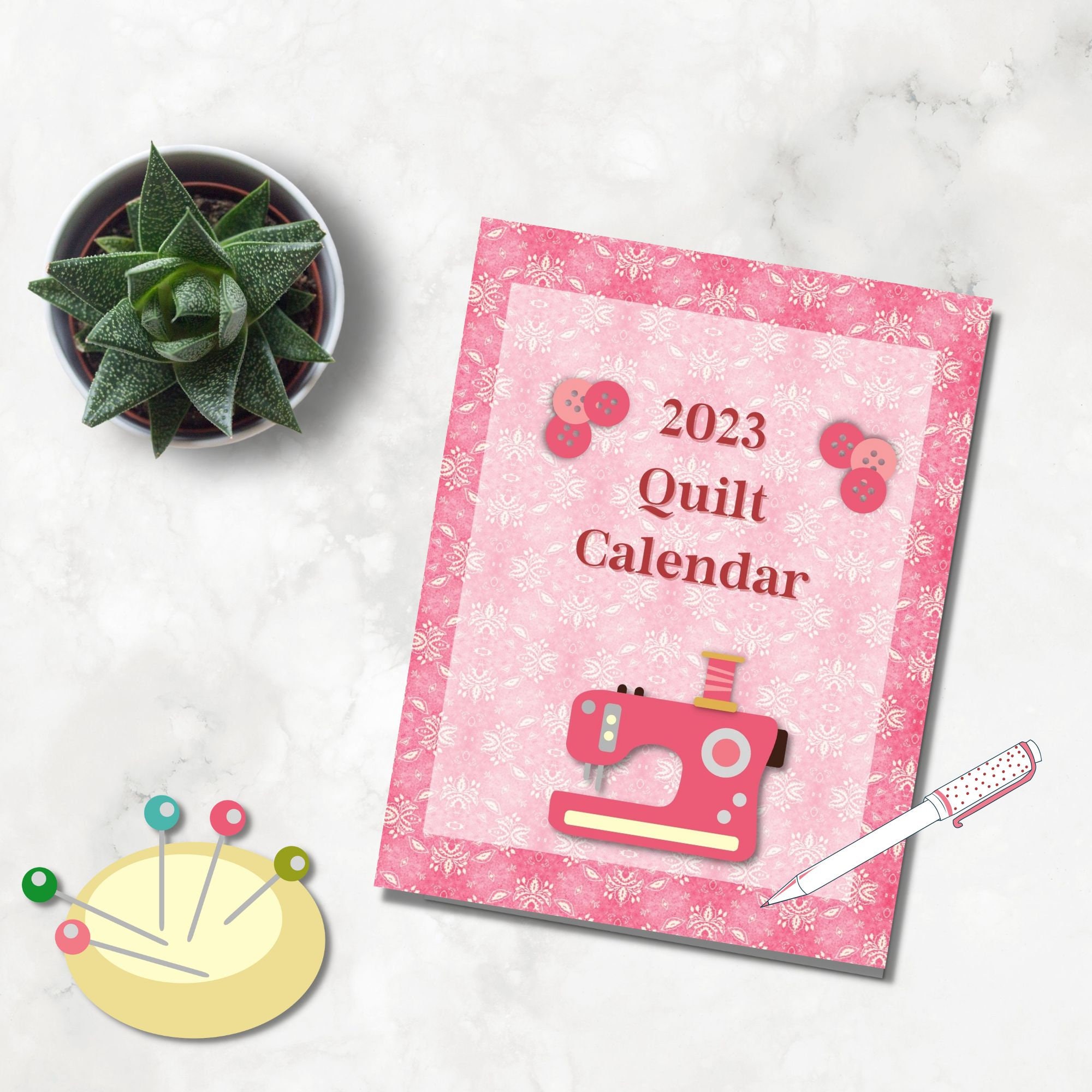 2023 Rose Quilt Dated Printable Calendar and Planner With Quilting Tips ...