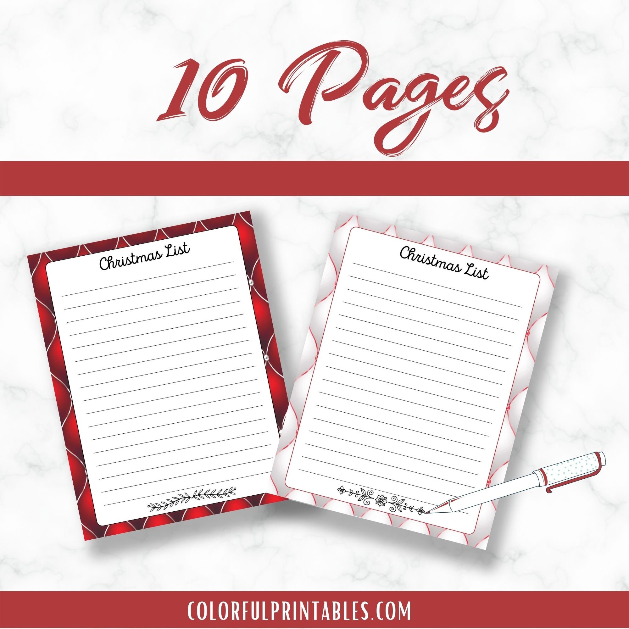 Christmas List Letter Size Notepaper Stationery 10 Different Designs ...