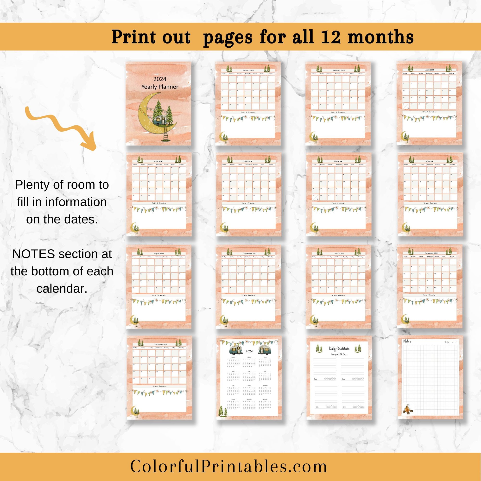 2024 Dated Monthly Calendar and Journal Sunset Camping Digital, to Do ...