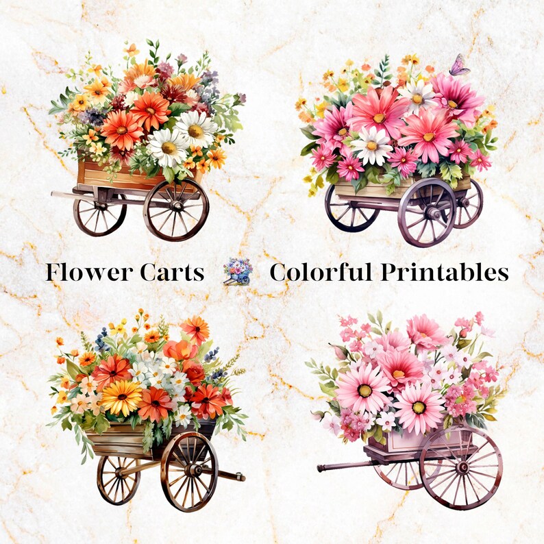 26 Beautiful Watercolor Flower Carts Pngs Graphics for Printing and ...