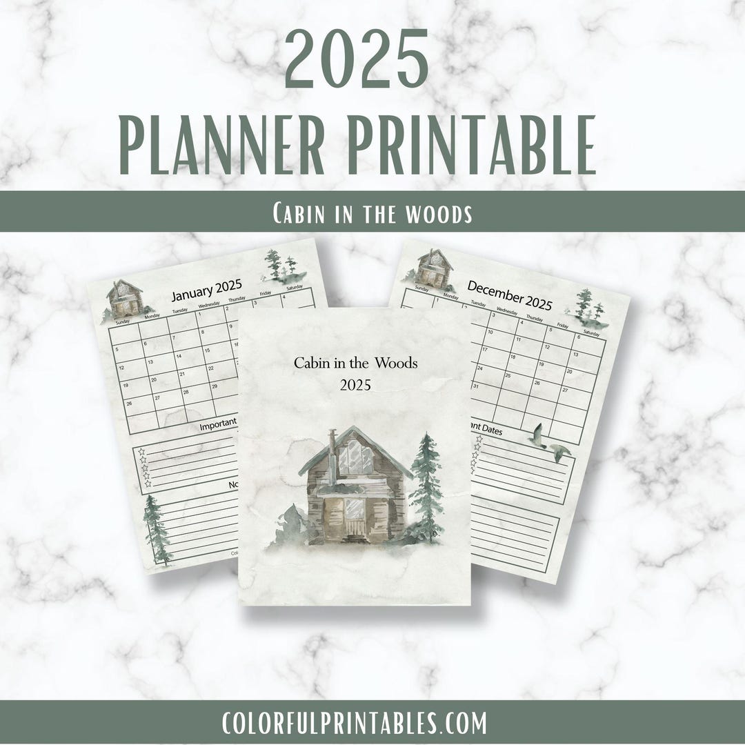 Cabin in the Woods Dated 2025 Calendar, Weekly Planner and Notepaper ...