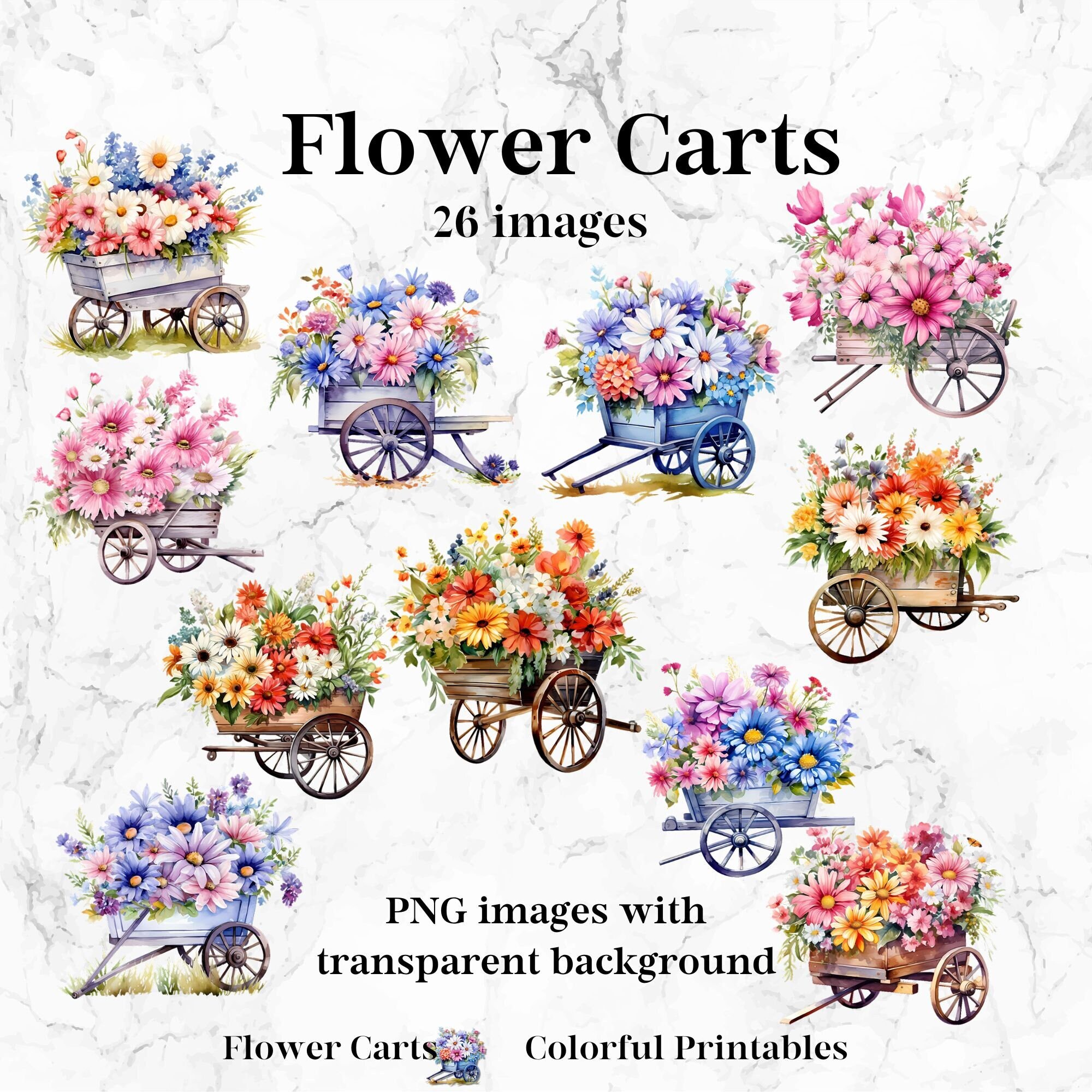 26 Beautiful Watercolor Flower Carts Pngs Graphics for Printing and ...