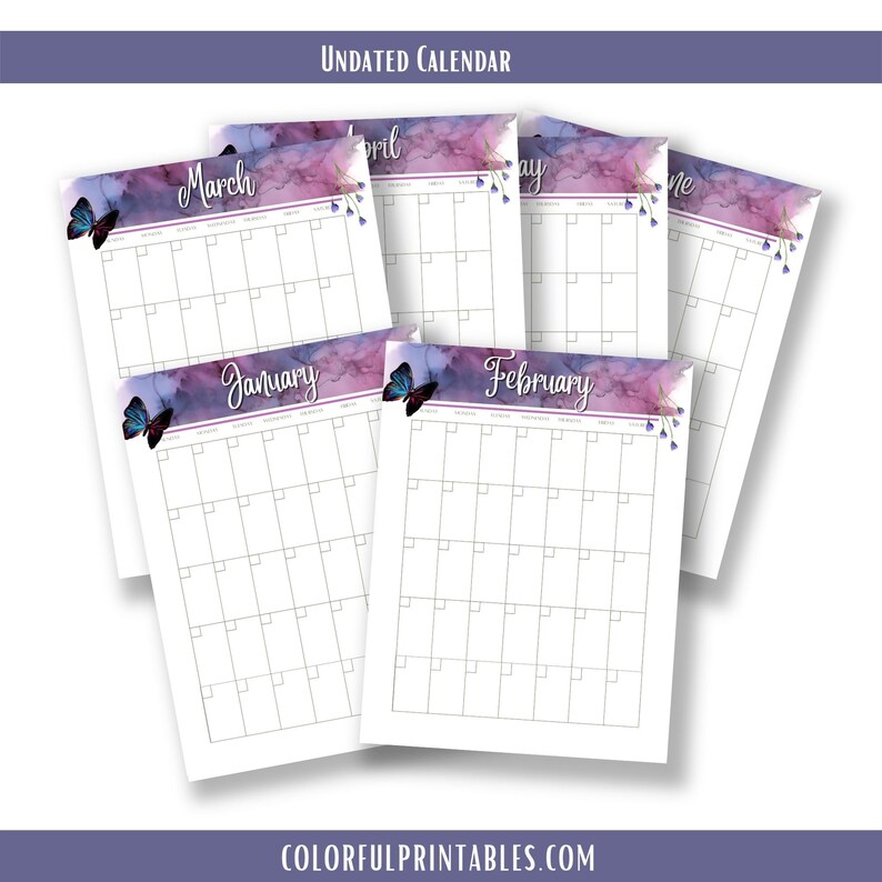 Alcohol Ink Midnight Blue Planner and Undated Calendar Sunday Start PDF ...