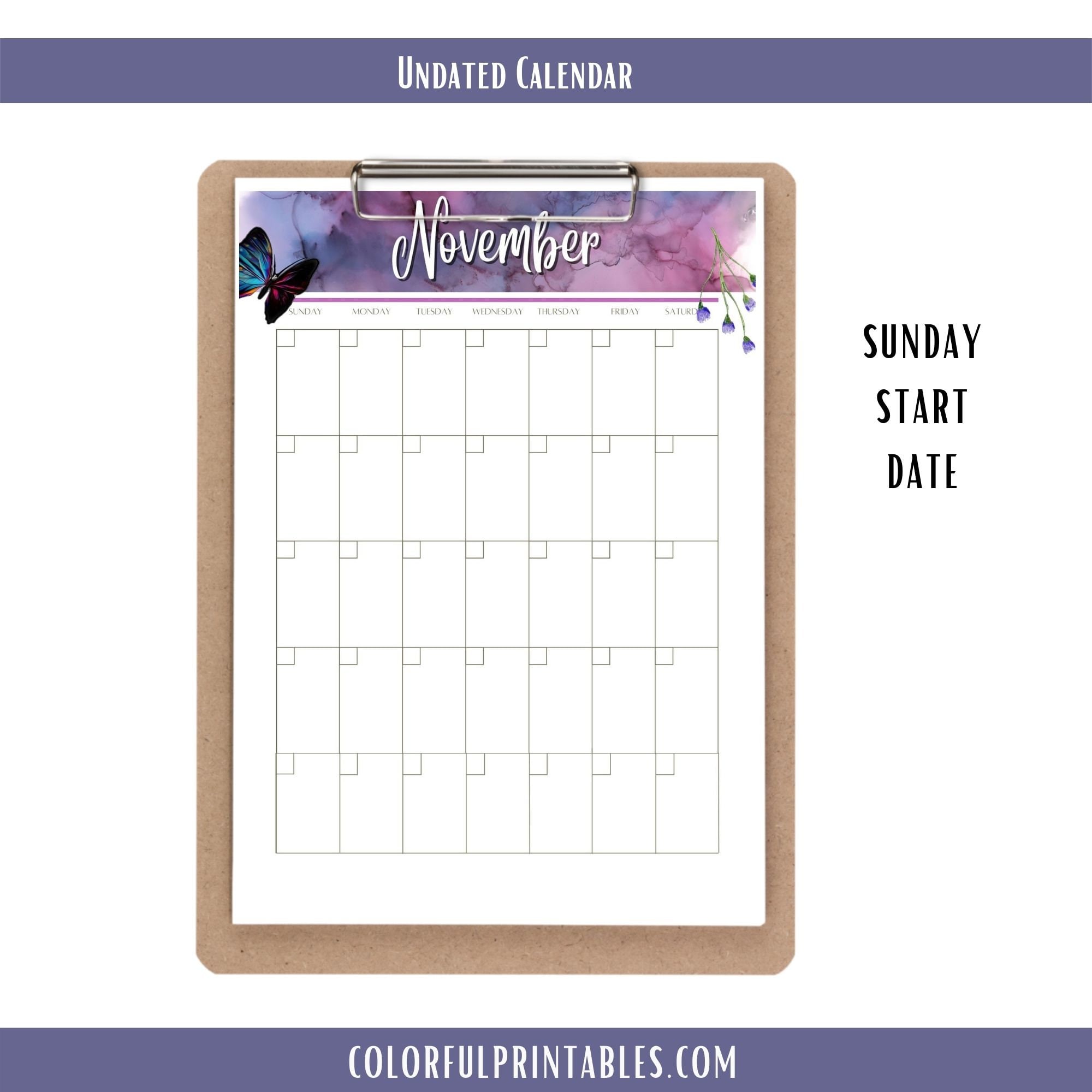 Alcohol Ink Midnight Blue Planner and Undated Calendar Sunday Start PDF ...
