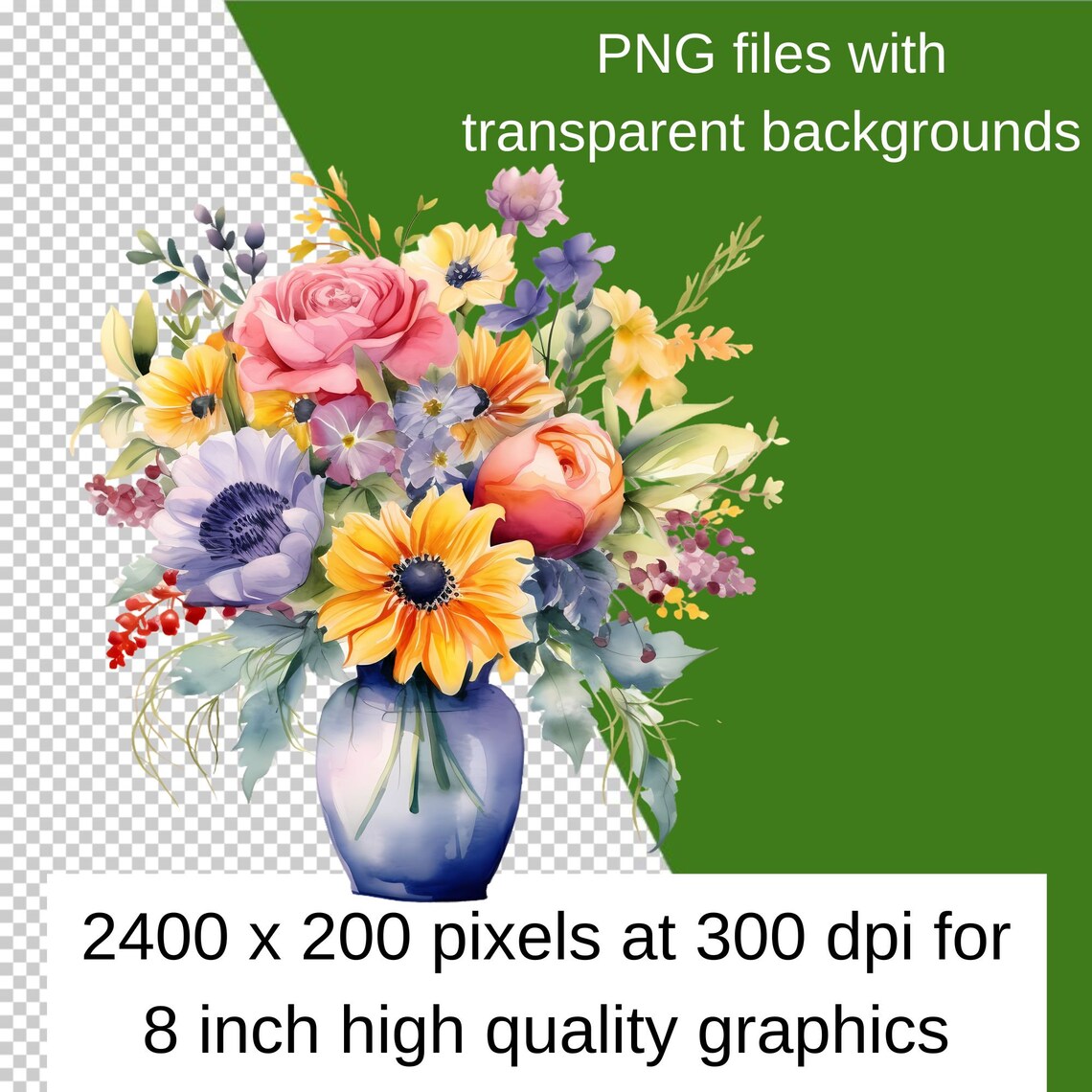20 Beautiful Watercolor Flower Vase Graphics Transparent - Etsy