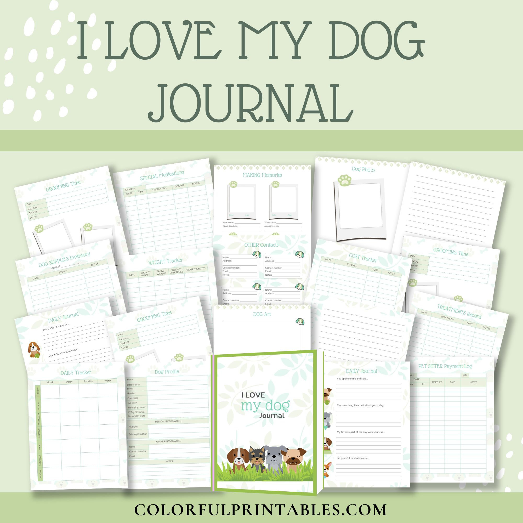 I Love My Dog Journal Printable Pet Planner Bundle, Pet Care Binder ...