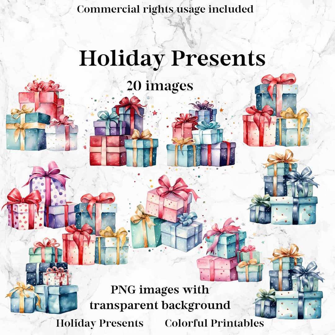 20 Beautiful Watercolor Holiday Presents Great for Christmas or ...