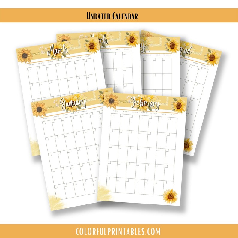 Sunflower Planner and Undated Calendar Weekly Planner Sunday Start PDF ...