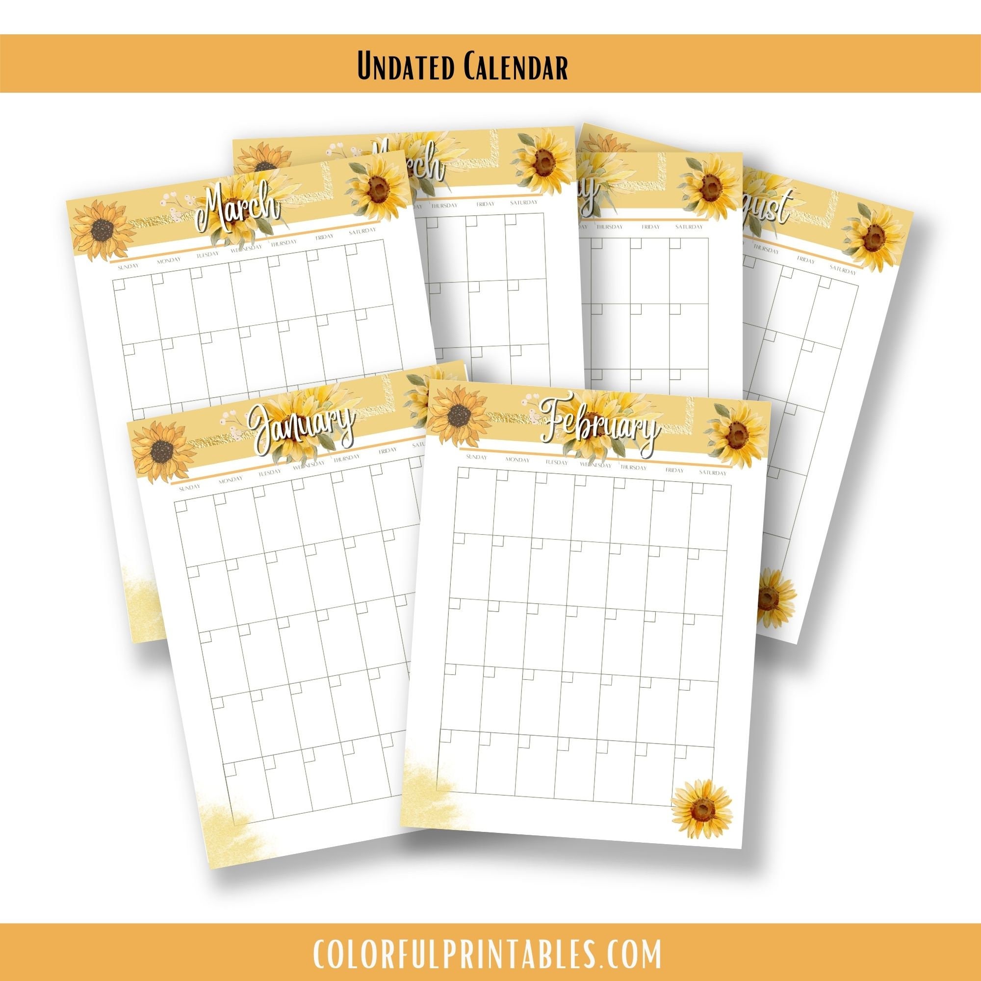 Sunflower Planner and Undated Calendar Weekly Planner Sunday Start PDF ...