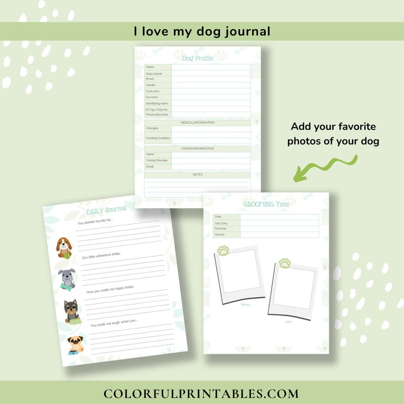 I Love My Dog Journal Printable Pet Planner Bundle, Pet Care Binder ...