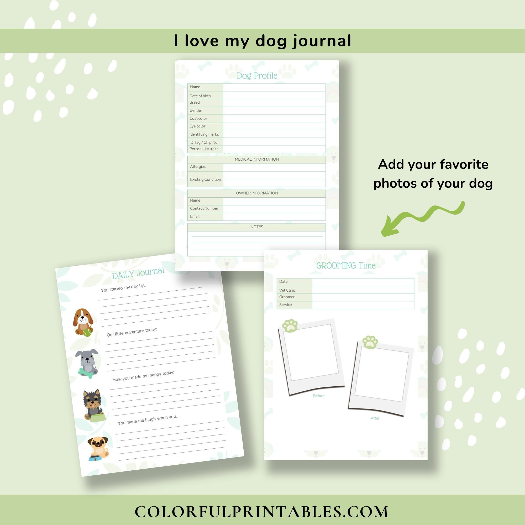 I Love My Dog Journal Printable Pet Planner Bundle, Pet Care Binder ...