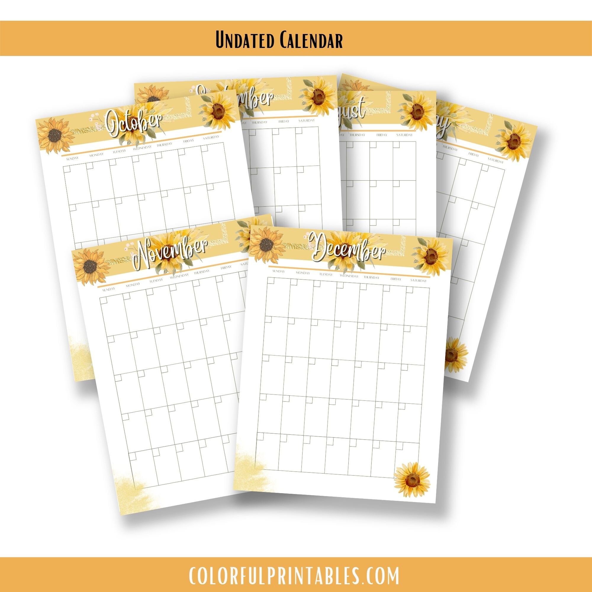 Sunflower Planner and Undated Calendar Weekly Planner Sunday Start PDF ...