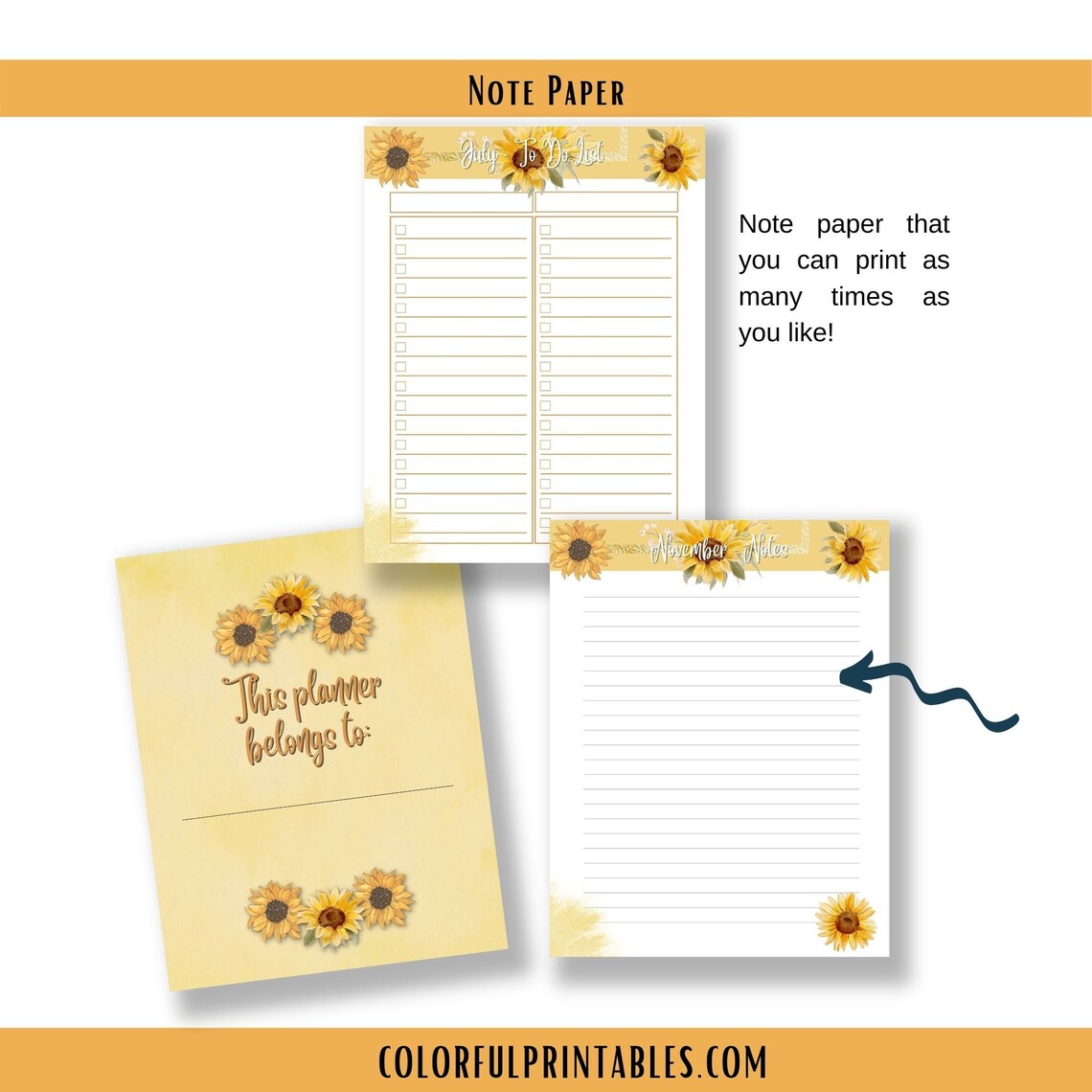 Sunflower Planner and Undated Calendar Weekly Planner Sunday Start PDF ...