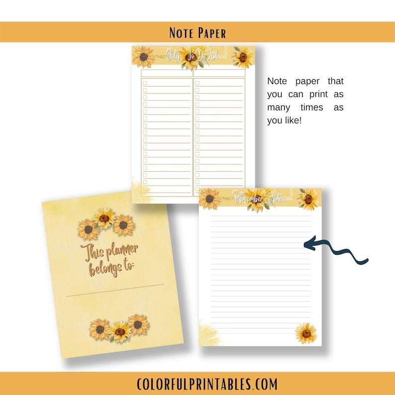 Sunflower Planner and Undated Calendar Weekly Planner Sunday Start PDF ...