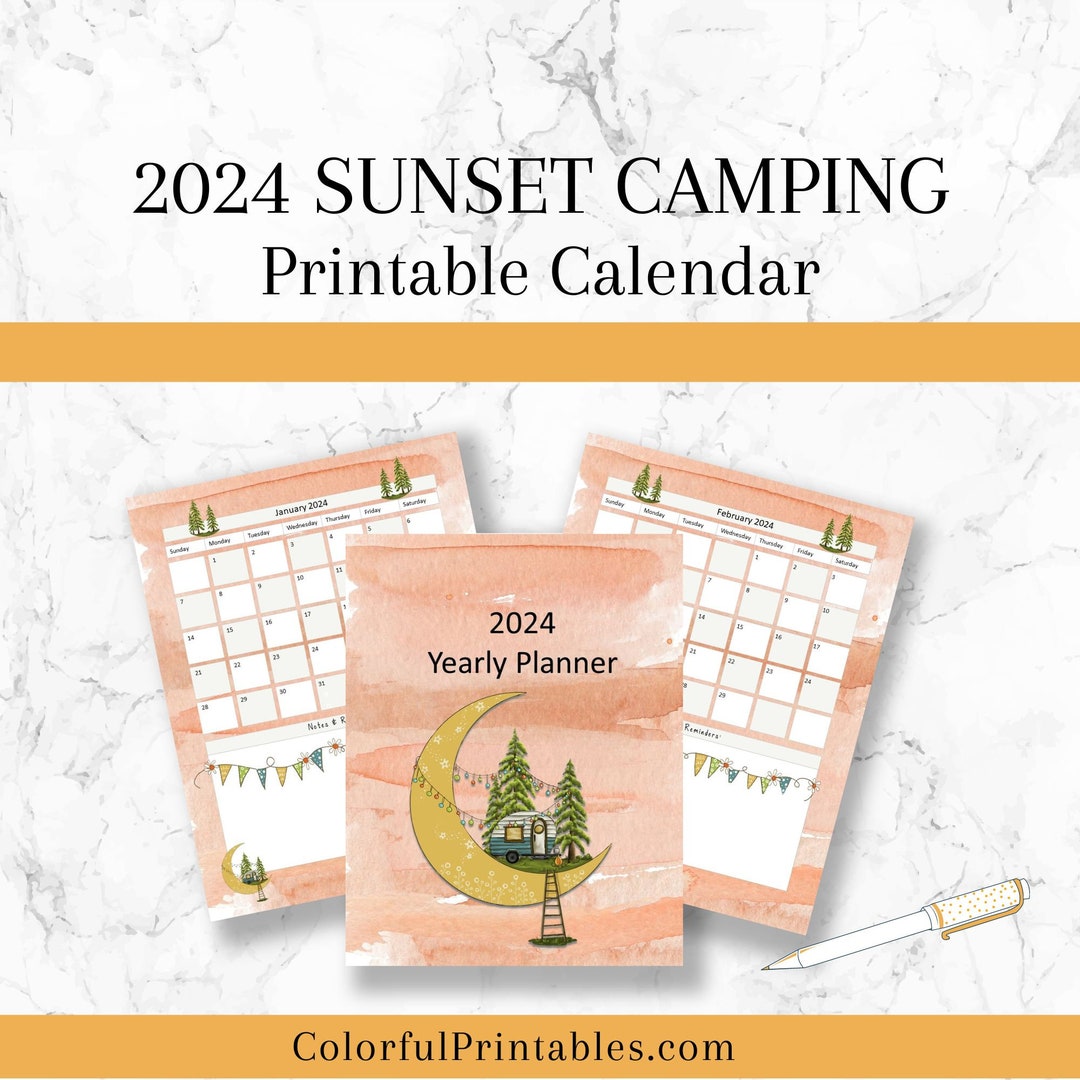2024 Dated Monthly Calendar and Journal Sunset Camping Digital, to Do ...