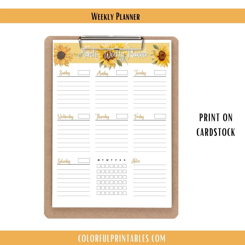 Sunflower Planner and Undated Calendar Weekly Planner Sunday Start PDF ...