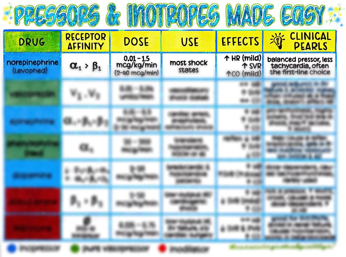Vasopressors & Inotropes Reference Sheet - Etsy