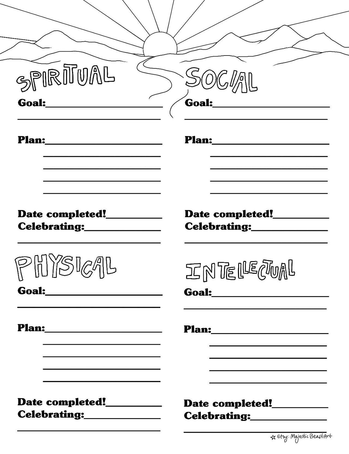 Goal Coloring Page for Teens & Adults mountains, Detailed Goals, No ...