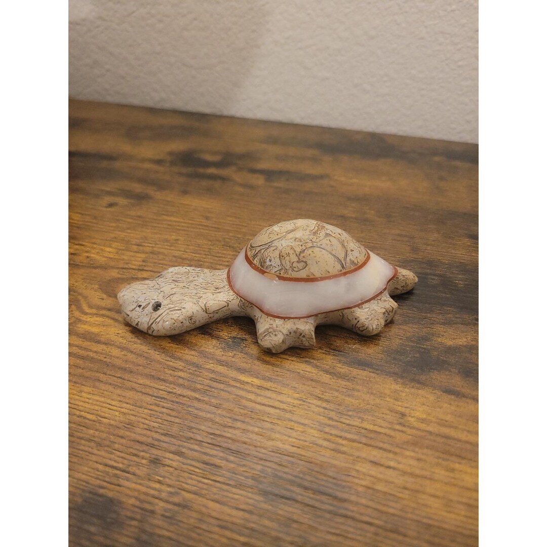 Hand Carved Marble Stone Sea Turtle Figurine Small Paperweight Home ...