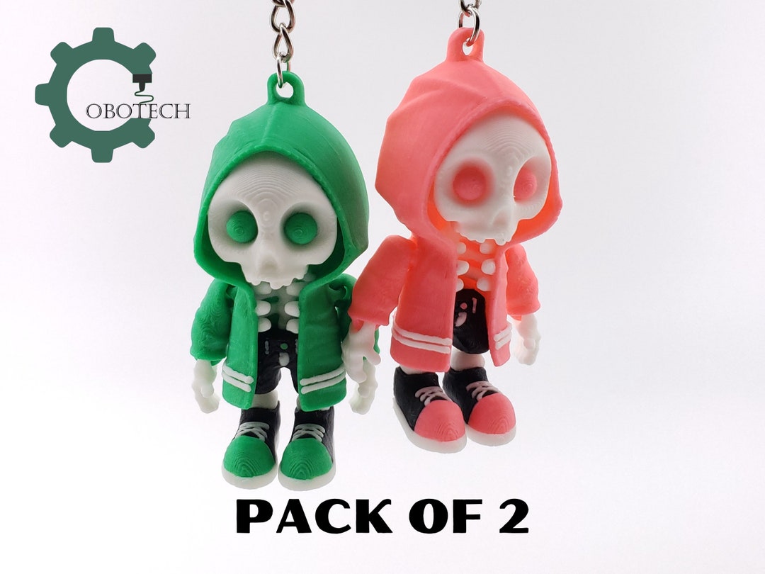 PACK OF 2 - Cobotech 3D Print Articulated Hoodiebones Keychain ...
