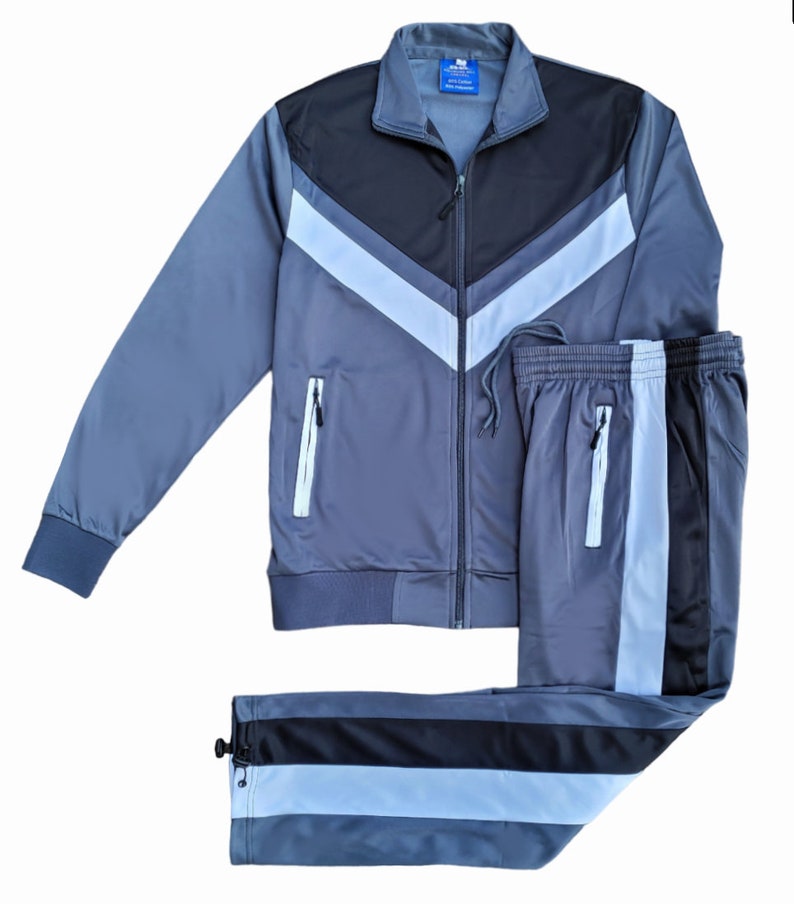 Men's Tracksuits Warm Full Zip Sports Wear 2 Tone Track Jacket & Track ...