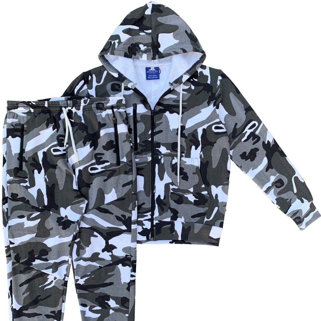 Men's Sweat Suit Camouflage Jogger Soft Fleece Suit Top and Bottom ...