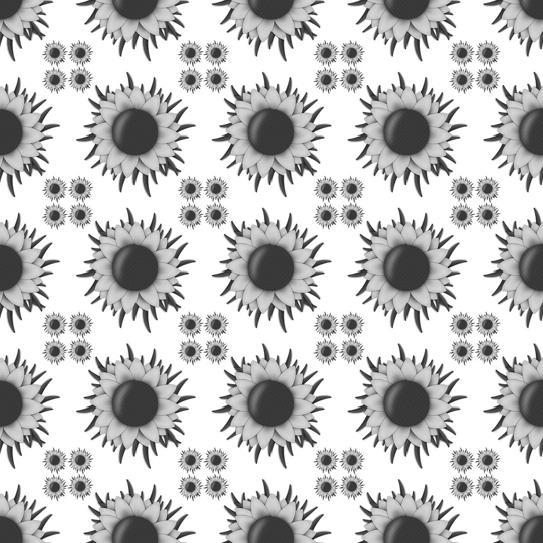 Greyscale Sunflower Sunshine Seamless Flower Summer Fall Seed Field Bee ...