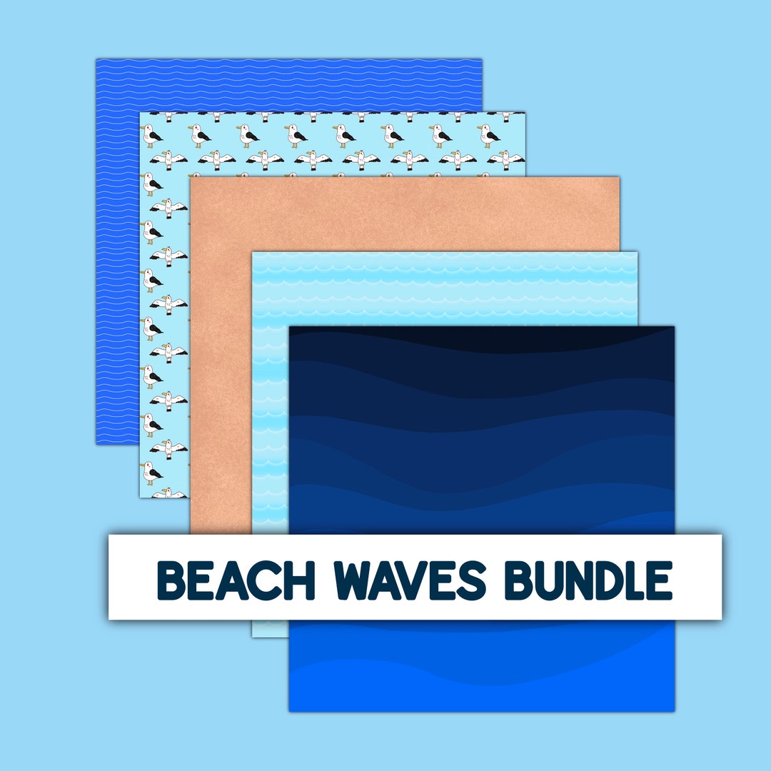 Beach Waves Ocean Bundle Seashell Beach Scrapbook Seamless Pattern ...