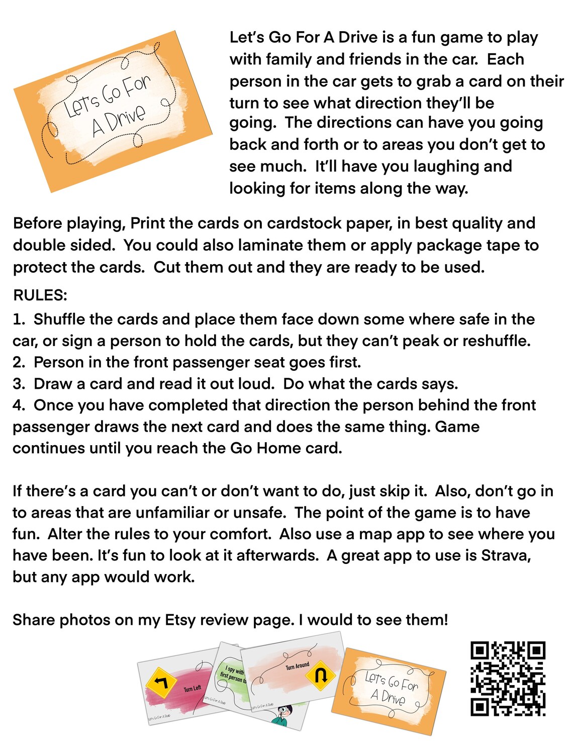 Let’s Go for A Drive Digital Download Car Card Fun Game Group Family ...