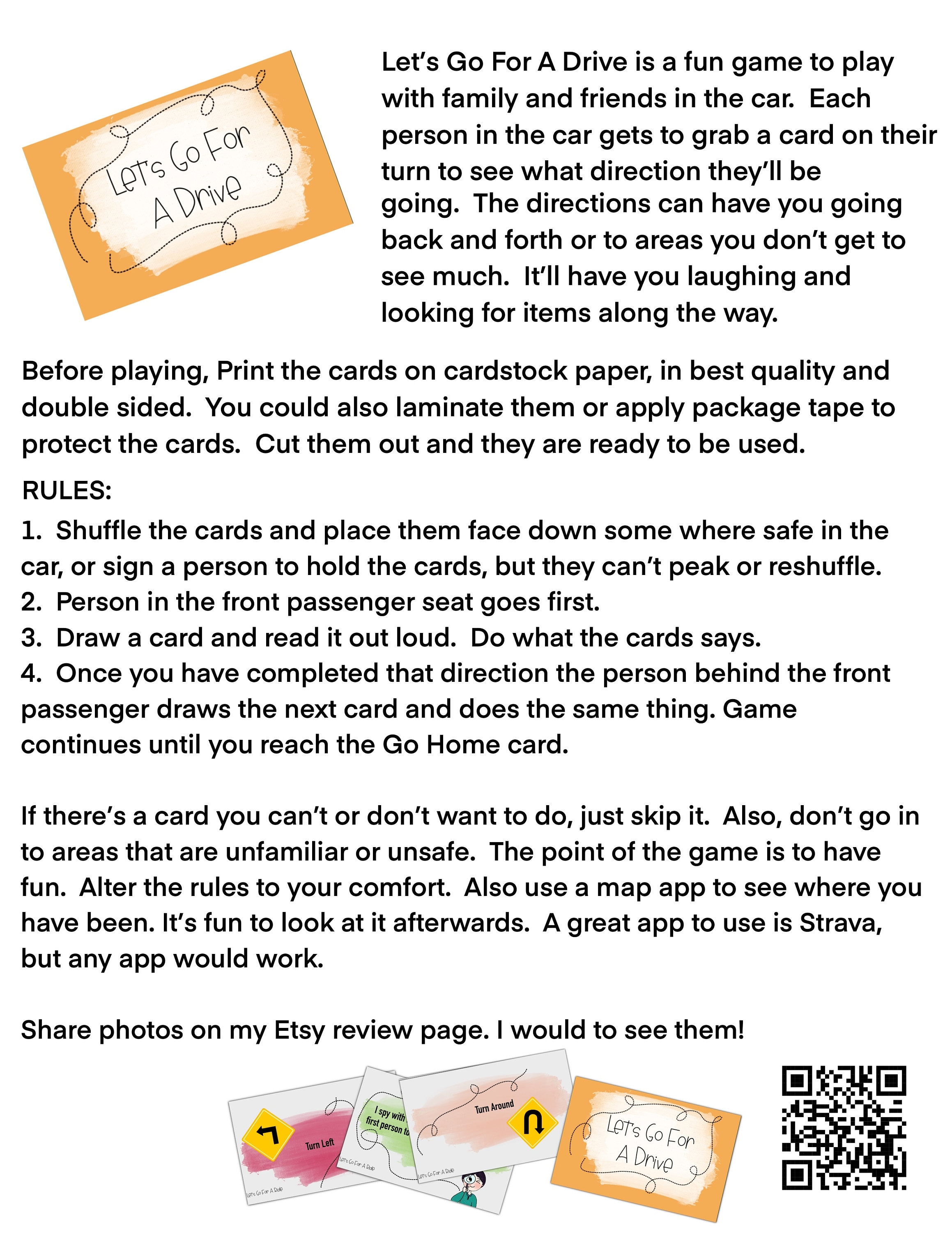 Let’s Go for A Drive Digital Download Car Card Fun Game Group Family ...
