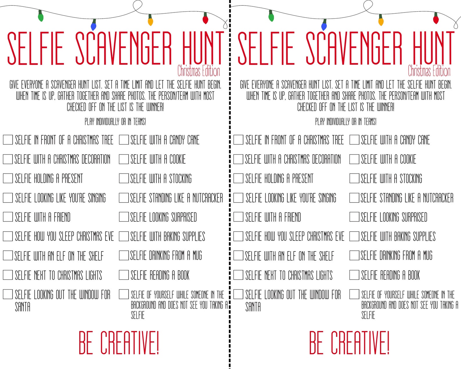 Christmas Selfie Scavenger Hunt Games Printable Digital Family - Etsy