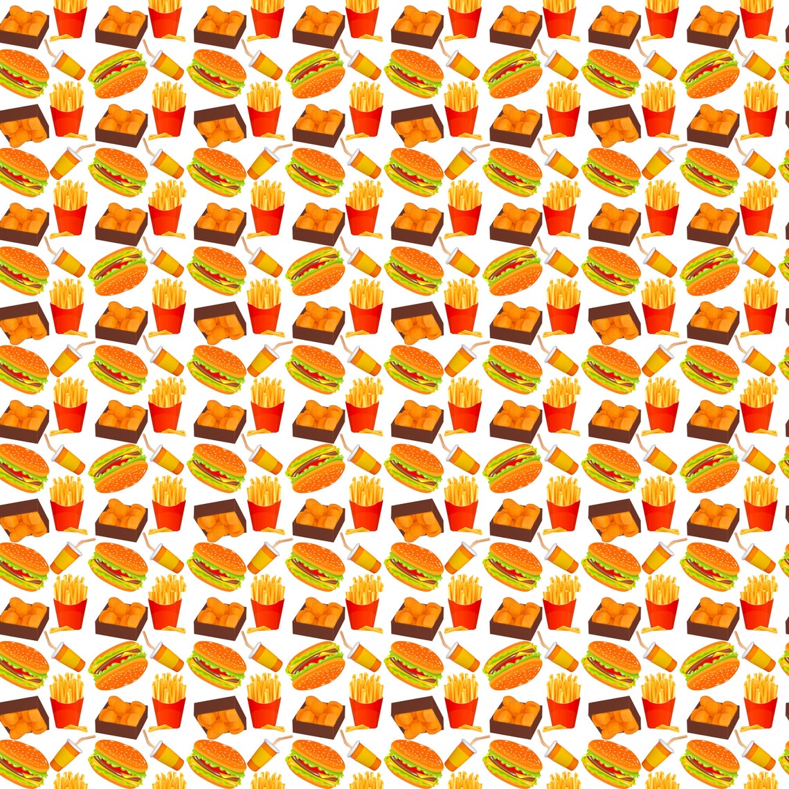 Fast Food Restaurant Eat Burger Yummy Fries Seamless Pattern Design ...