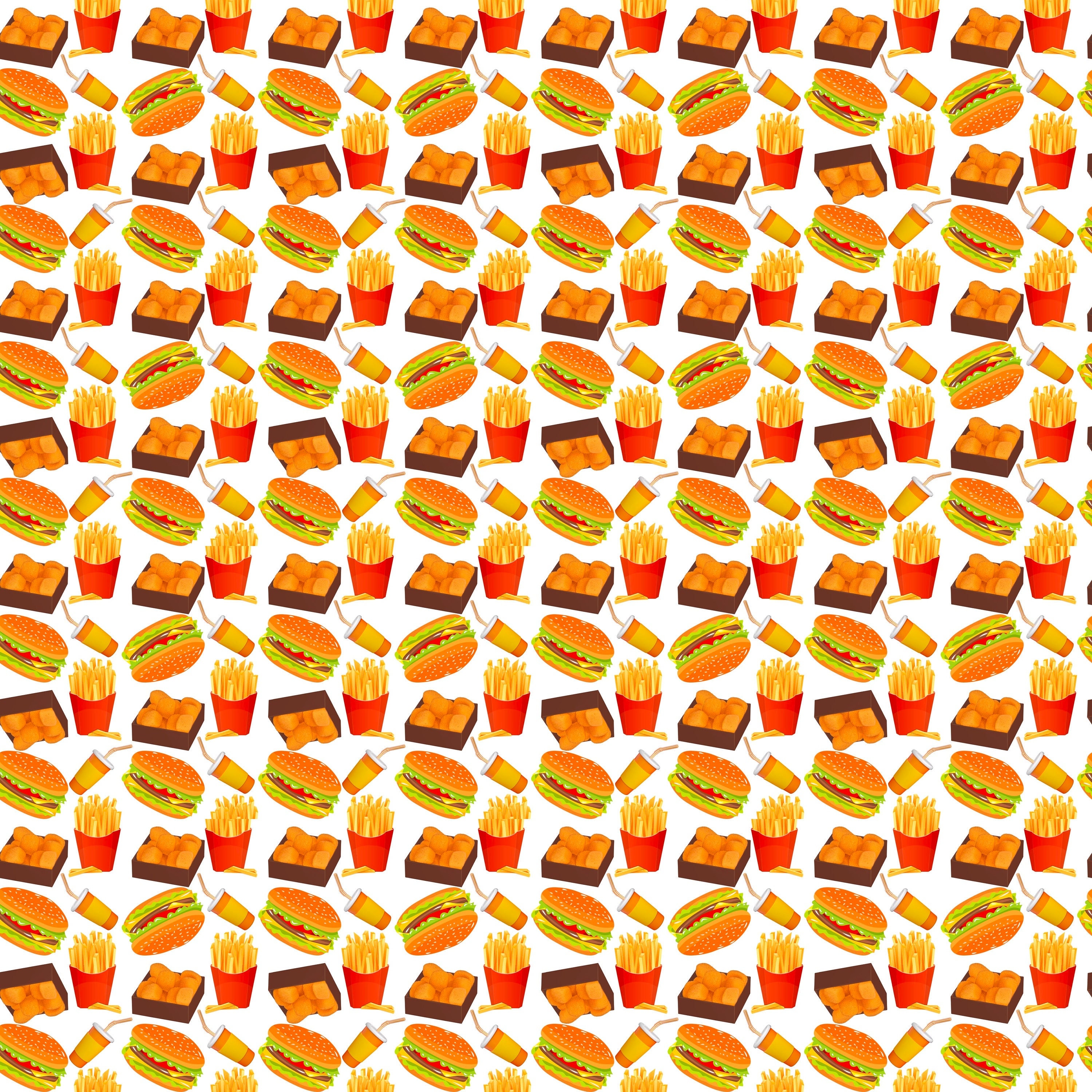 Fast Food Restaurant Eat Burger Yummy Fries Seamless Pattern Design ...