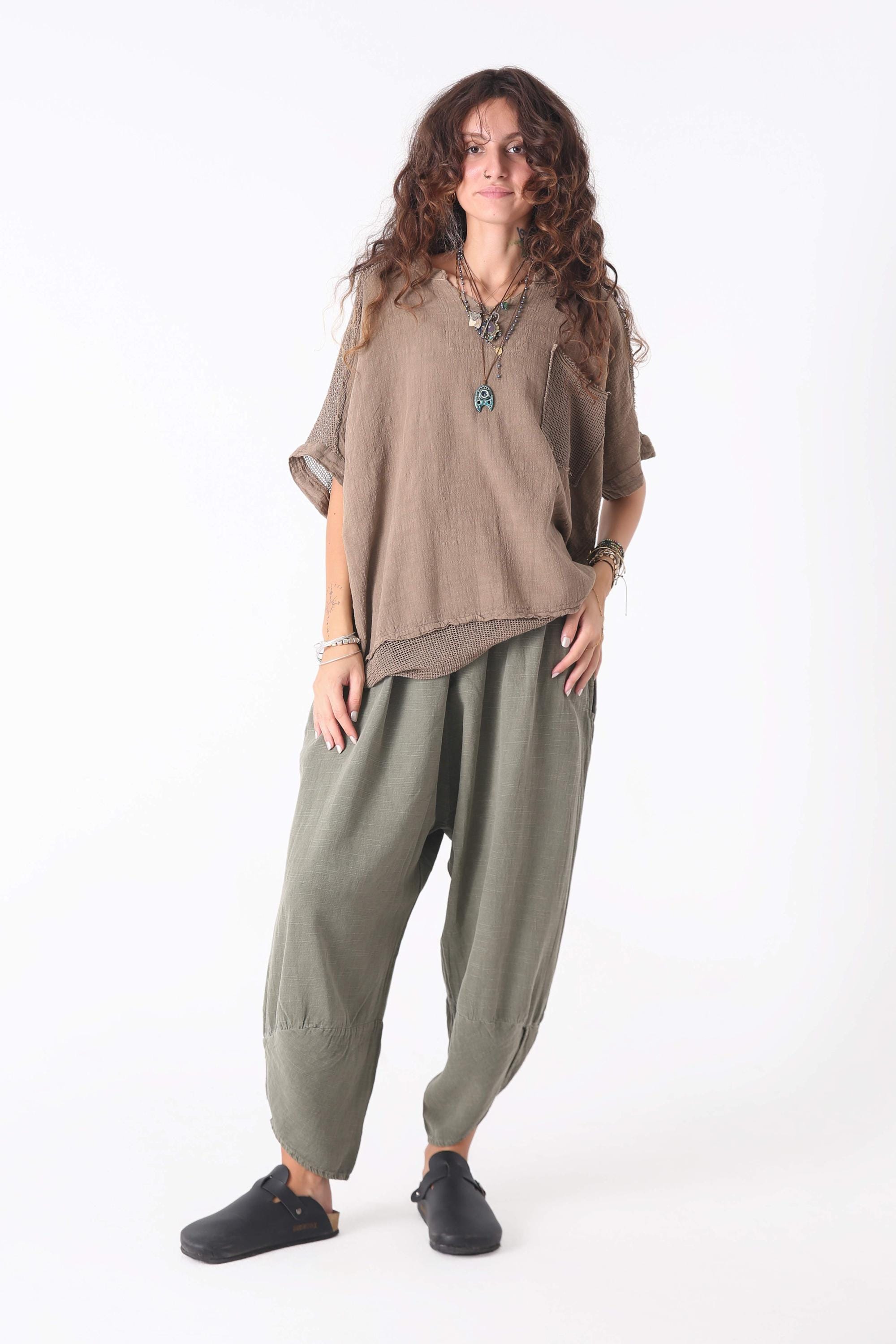 Earthy Linen Shirt Dune Color: Oversized Handmade Boho Lounge Top ...