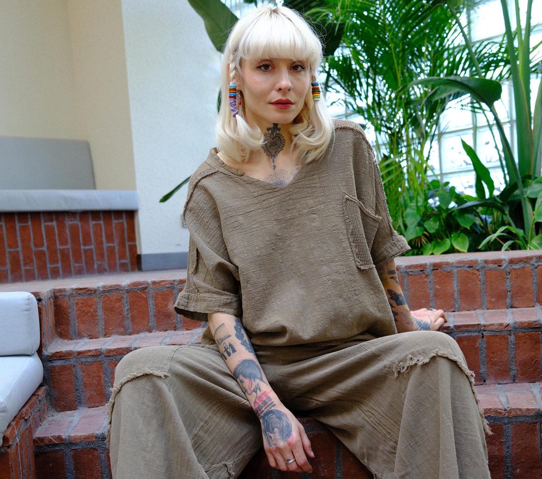 Earthy Linen Shirt Dune Color: Oversized Handmade Boho Lounge Top ...