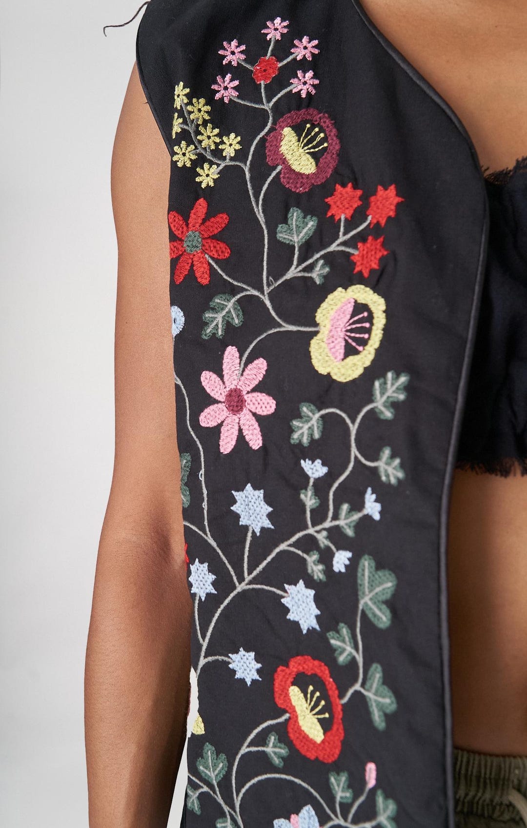 Embroidered Linen Vest | Bohemian Floral Sleeveless Jacket | Handmade ...
