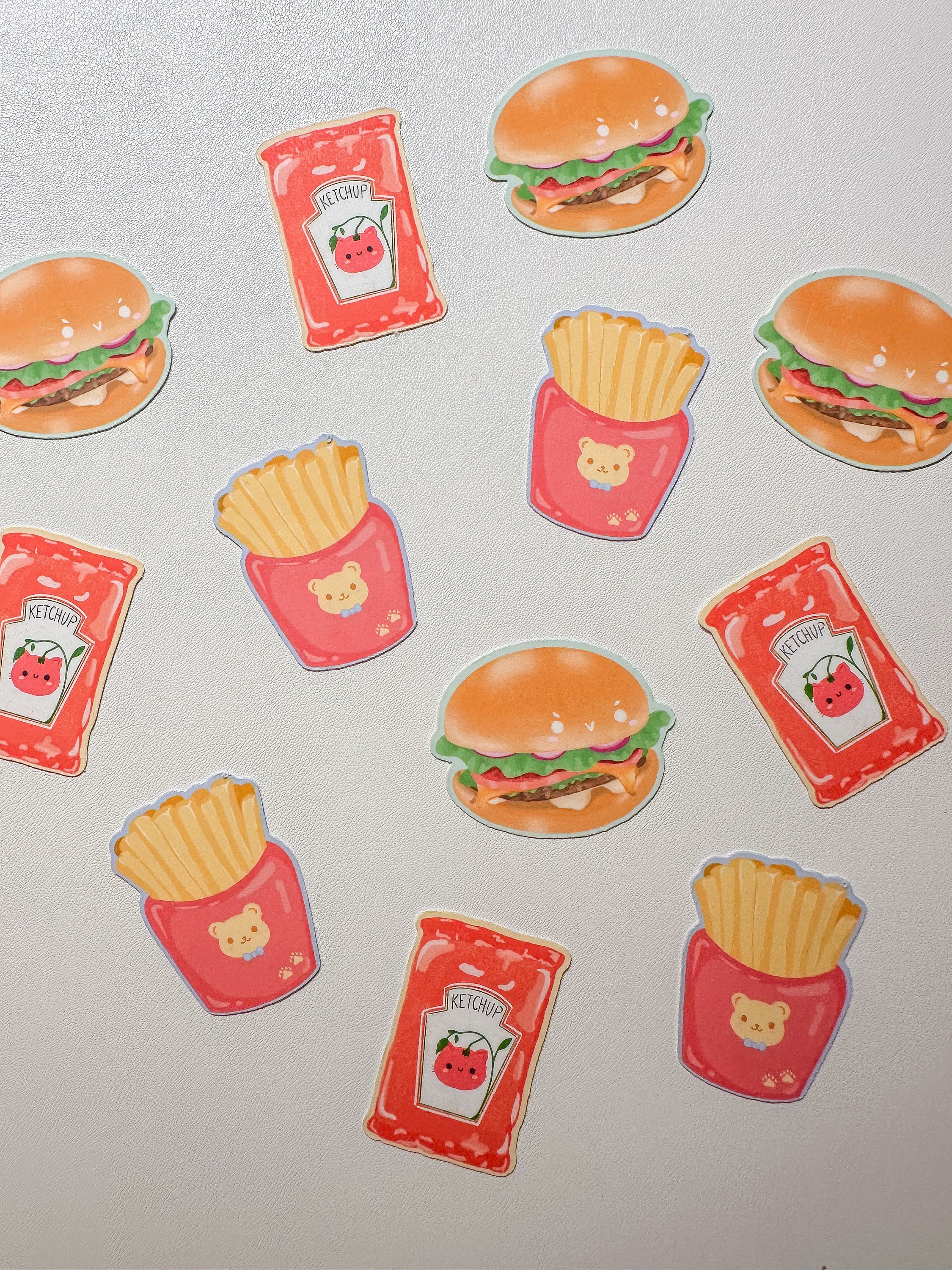 Burger, Ketchup & Fries Stickers Set (3 Individual Stickers) | Cute ...