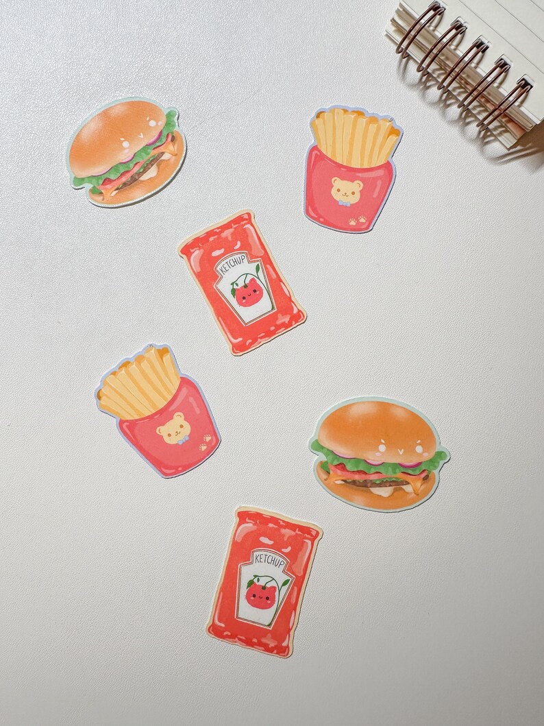 Burger, Ketchup & Fries Stickers Set (3 Individual Stickers) | Cute ...