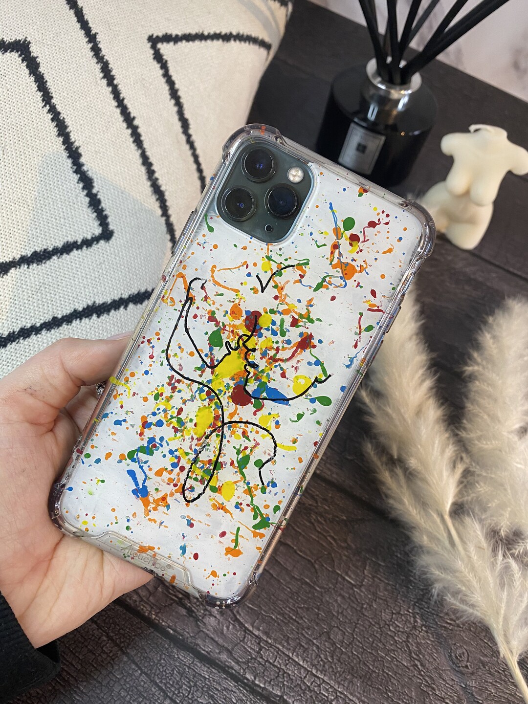 Lined Human Art with SPLATTER background effect SHOCKPROOF clear phone ...