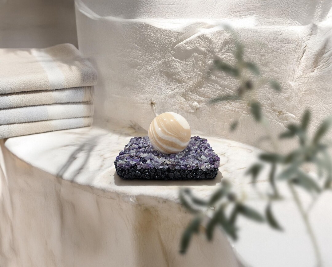 Amethyst Soap Dish – Eco Spa Shelf Decor – Handmade Stone Tray – Luxury ...