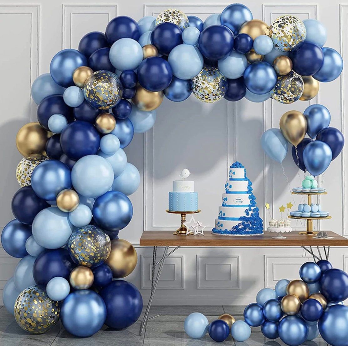 Blue Metallic Balloons Garland Kit Gold Confetti Balloon Arch - Etsy
