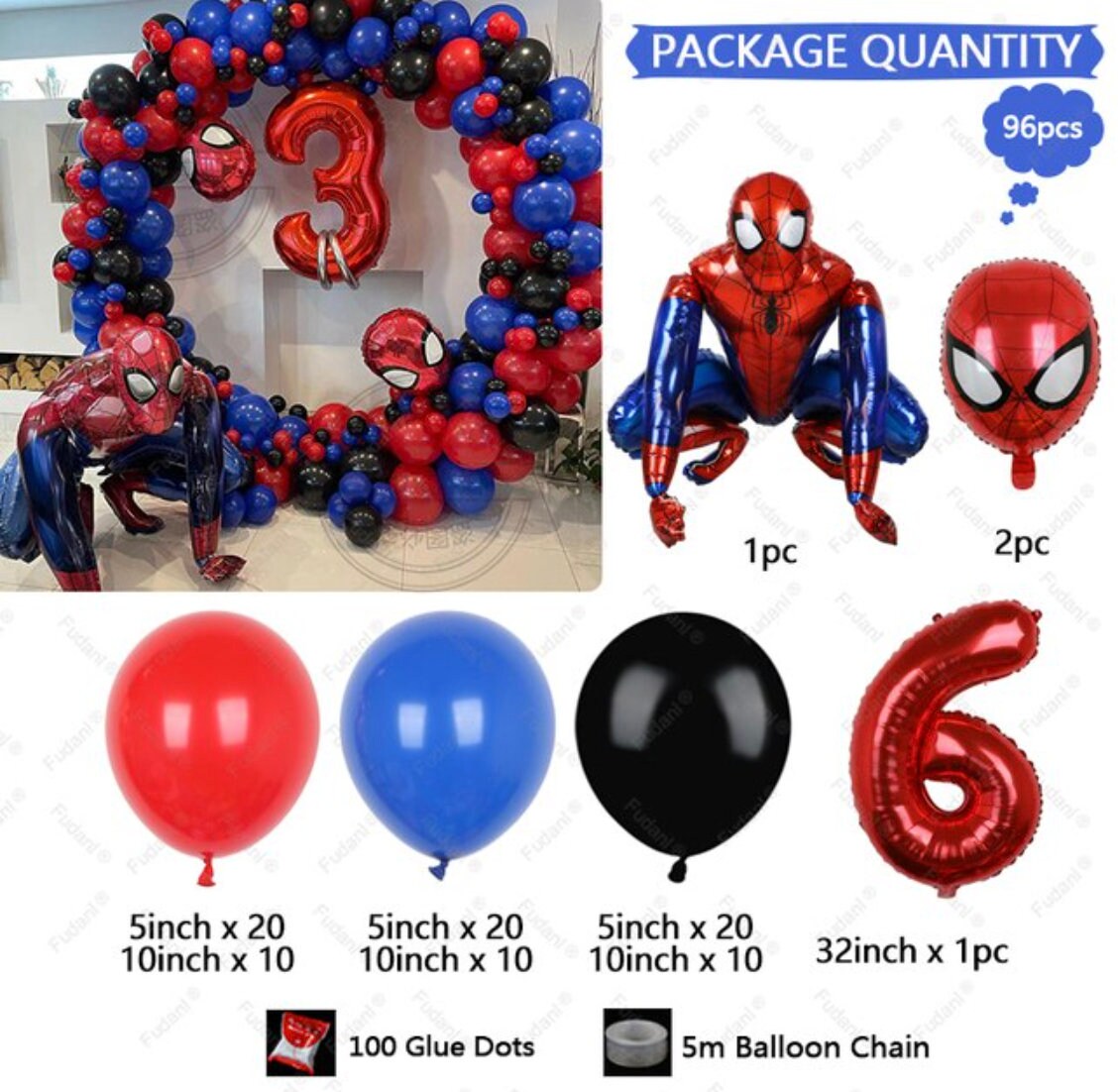 96 Pcs Kids Birthday Red Blue Balloons Garland Arch Kit for - Etsy