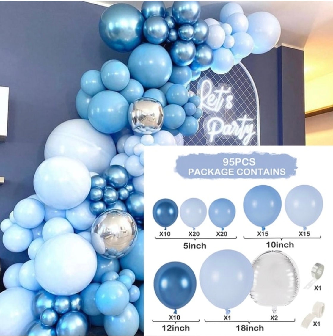 Blue Silver Balloon Garland Arch Kit Latex Birthday Balloon - Etsy