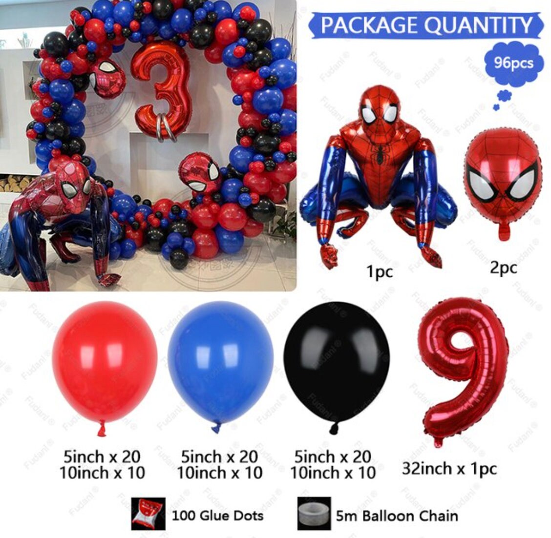 96 Pcs Kids Birthday Red Blue Balloons Garland Arch Kit for - Etsy