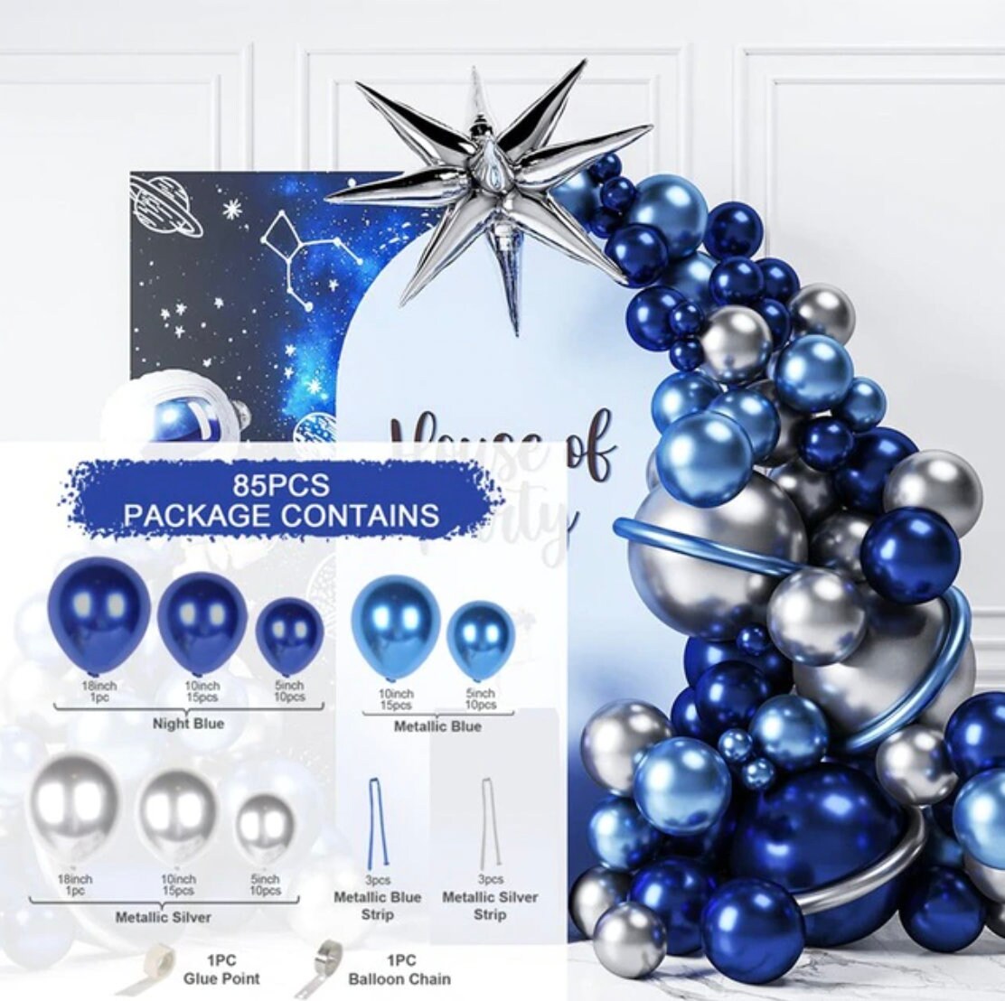 Blue Metallic Balloons Garland Kit Gold Confetti Balloon Arch - Etsy
