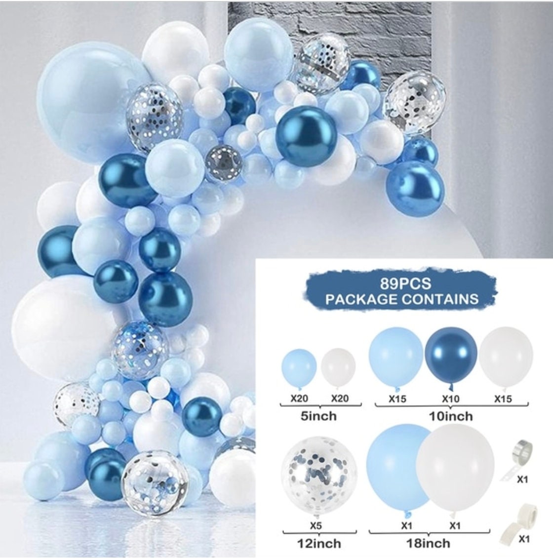 Blue Silver Balloon Garland Arch Kit Latex Birthday Balloon - Etsy
