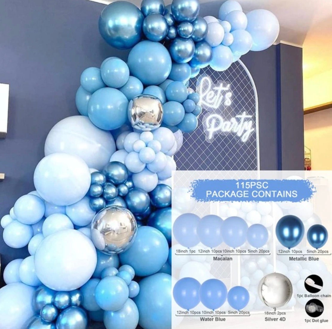 Blue Metallic Balloons Garland Kit Gold Confetti Balloon Arch - Etsy